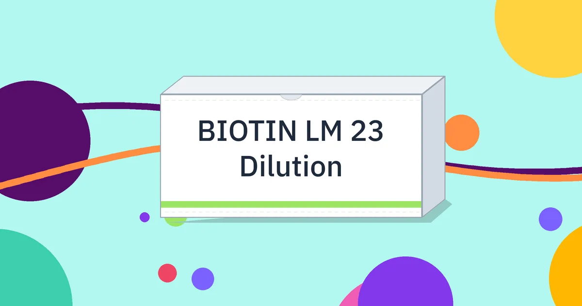 Symbolbild: Packung mit der Aufschrift BIOTIN LM 23 Dilution (PZN 12794407) – Verfügbarkeit und Bezug in Apotheken in Frankfurt am Main