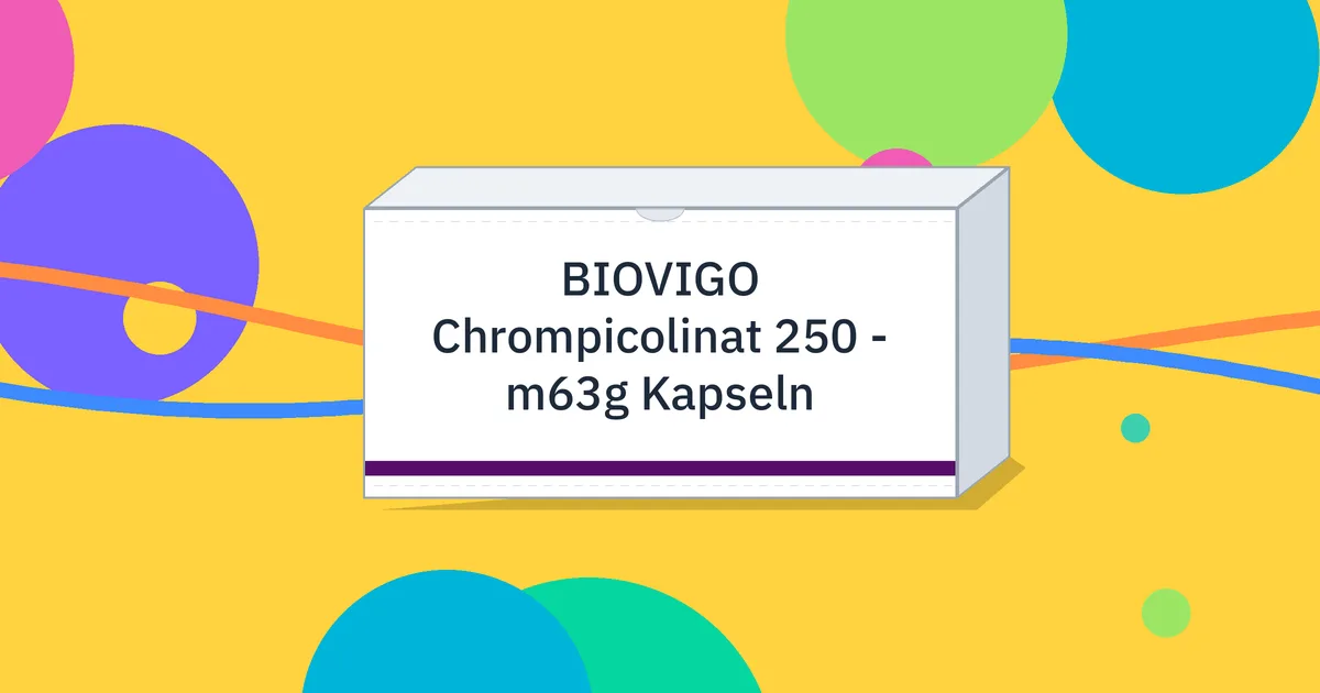 Symbolbild: Packung mit der Aufschrift BIOVIGO Chrompicolinat 250 -m63g Kapseln (PZN 17416495) – Verfügbarkeit und Bezug in Apotheken in Frankfurt am Main