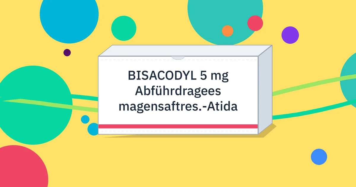 Symbolbild: Packung mit der Aufschrift BISACODYL 5 mg Abführdragees magensaftres.-Atida (PZN 16762700) – Verfügbarkeit und Bezug in Apotheken in Frankfurt am Main