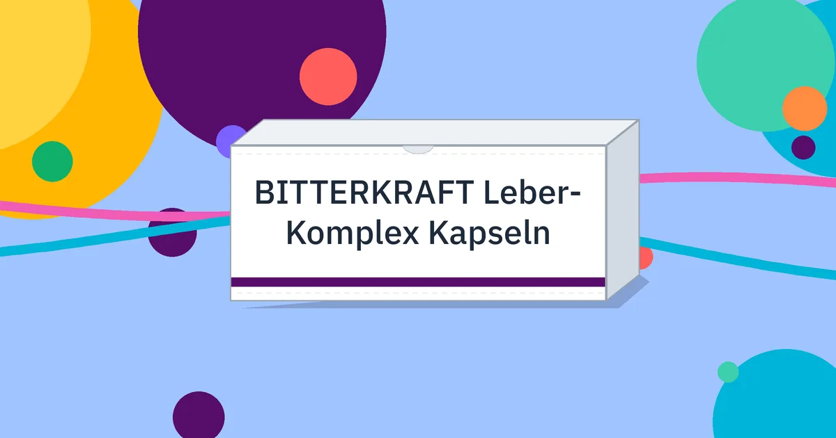 Symbolbild: Packung mit der Aufschrift BITTERKRAFT Leber-Komplex Kapseln (PZN 20383440) – Verfügbarkeit und Bezug in Apotheken in Frankfurt am Main