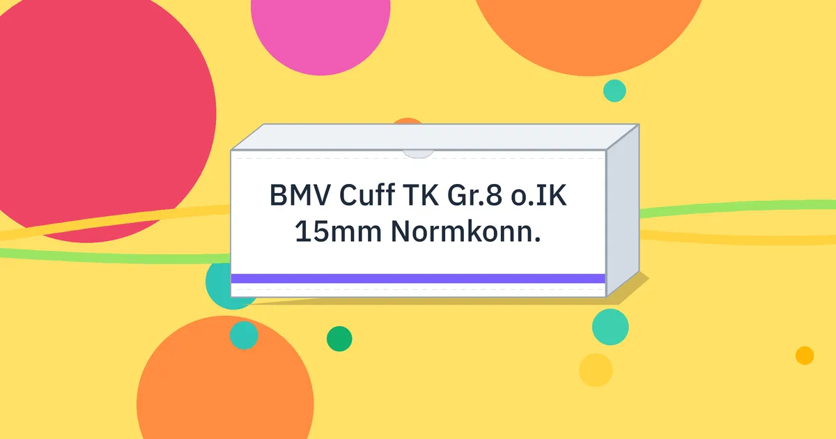 Symbolbild: Packung mit der Aufschrift BMV Cuff TK Gr.8 o.IK 15mm Normkonn. (PZN 18383007) – Verfügbarkeit und Bezug in Apotheken in Frankfurt am Main