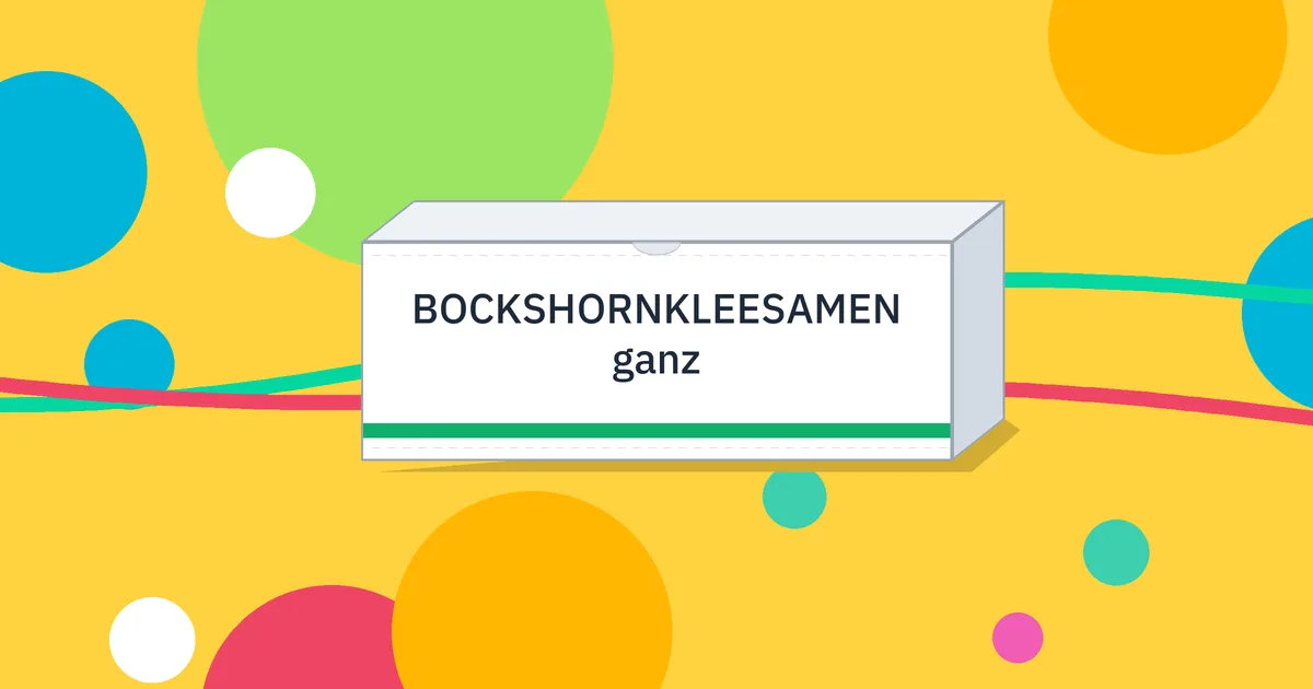 Symbolbild: Packung mit der Aufschrift BOCKSHORNKLEESAMEN ganz (PZN 09712400) – Verfügbarkeit und Bezug in Apotheken in Frankfurt am Main