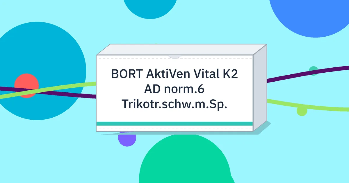 Symbolbild: Packung mit der Aufschrift BORT AktiVen Vital K2 AD norm.6 Trikotr.schw.m.Sp. (PZN 12549808) – Verfügbarkeit und Bezug in Apotheken in Frankfurt am Main