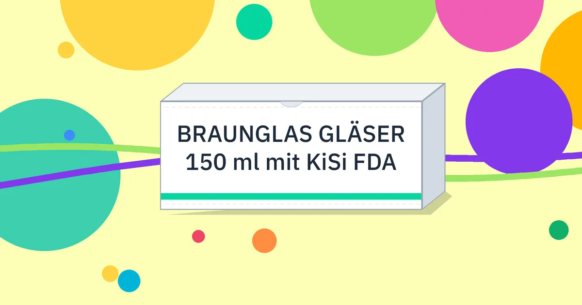 Symbolbild: Packung mit der Aufschrift BRAUNGLAS GLÄSER 150 ml mit KiSi FDA (PZN 18848788) – Verfügbarkeit und Bezug in Apotheken in Frankfurt am Main
