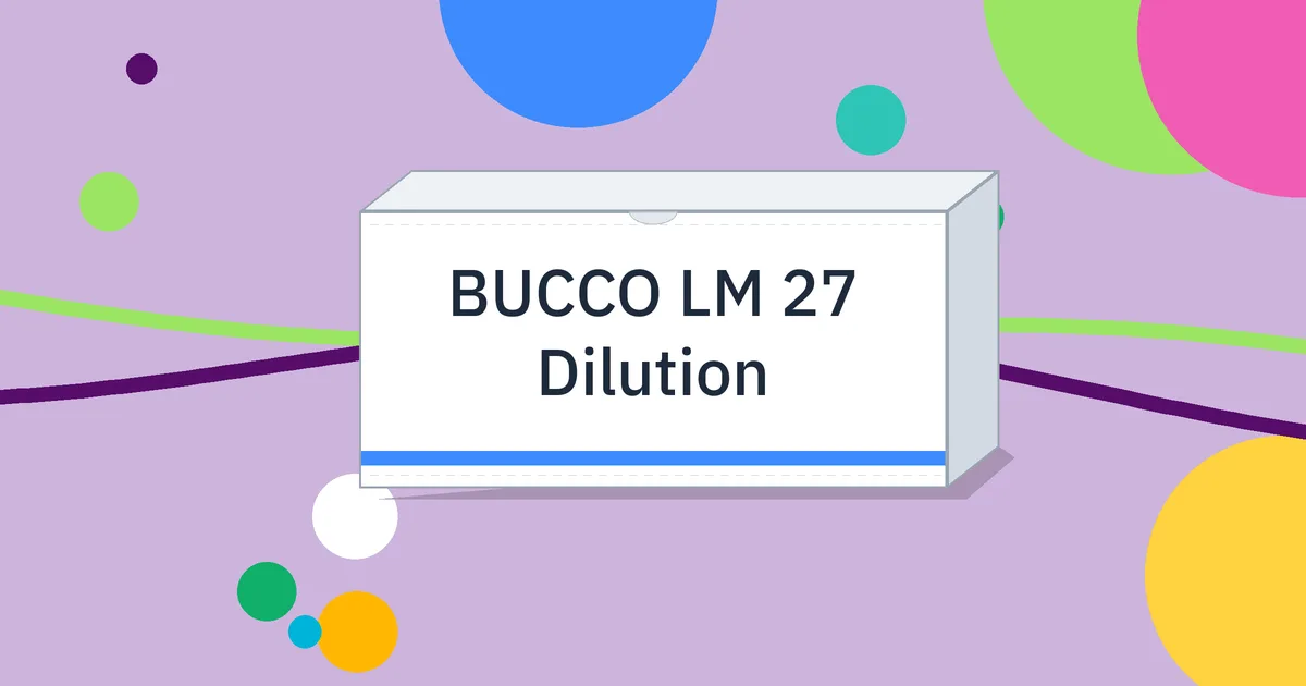 Symbolbild: Packung mit der Aufschrift BUCCO LM 27 Dilution (PZN 13398659) – Verfügbarkeit und Bezug in Apotheken in Frankfurt am Main