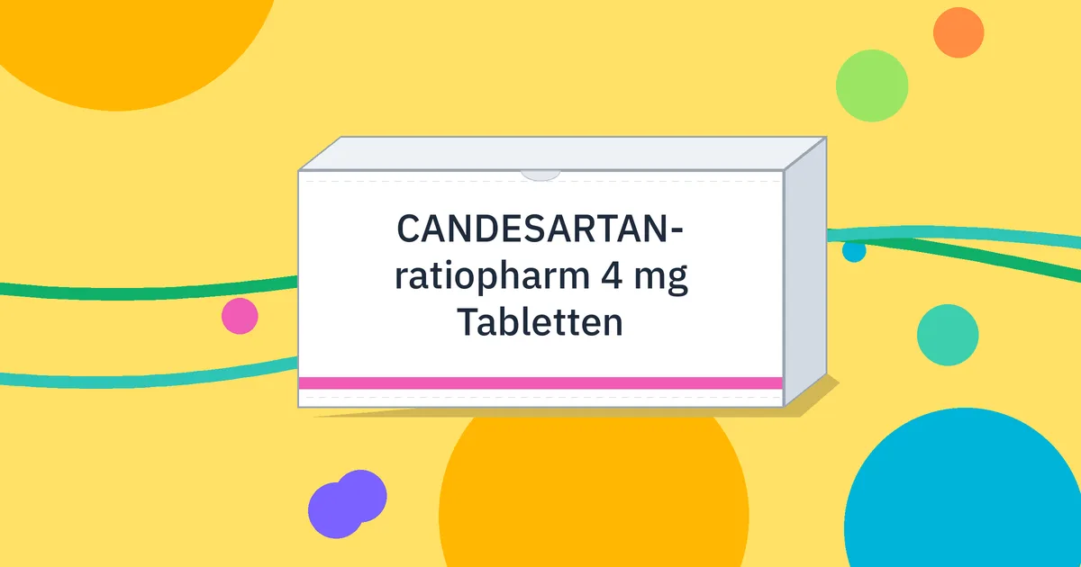 Symbolbild: Packung mit der Aufschrift CANDESARTAN-ratiopharm 4 mg Tabletten (PZN 08879523) – Verfügbarkeit und Bezug in Apotheken in Frankfurt am Main