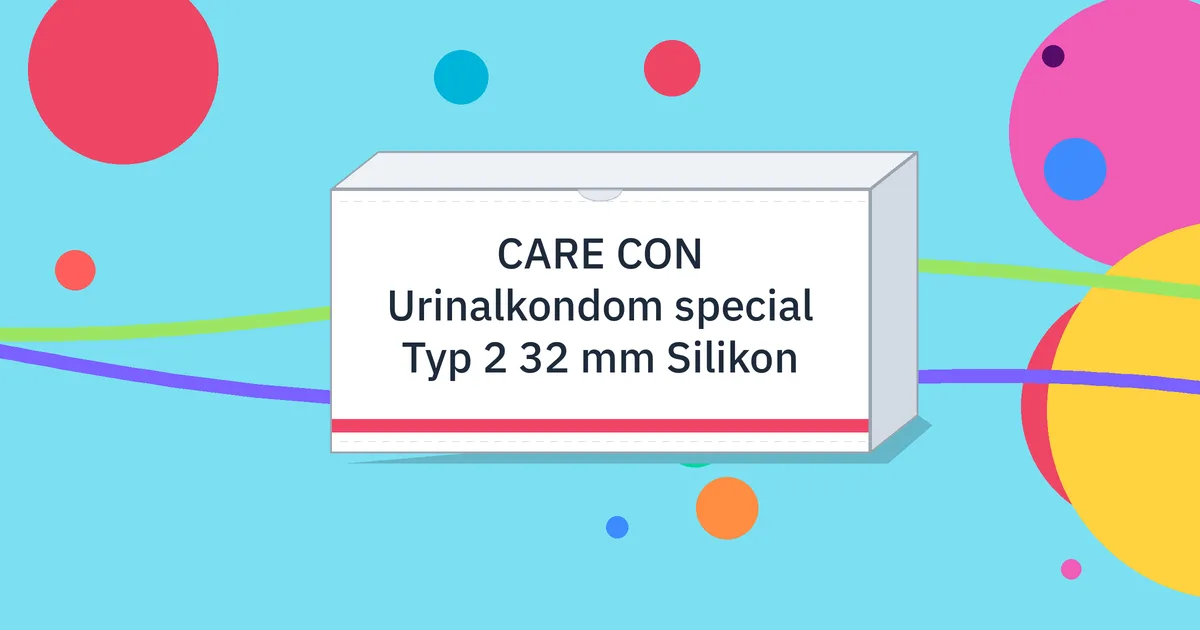 Symbolbild: Packung mit der Aufschrift CARE CON Urinalkondom special Typ 2 32 mm Silikon (PZN 17520726) – Verfügbarkeit und Bezug in Apotheken in Frankfurt am Main