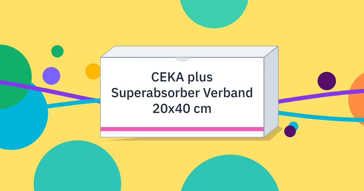 Symbolbild: Packung mit der Aufschrift CEKA plus Superabsorber Verband 20x40 cm (PZN 20378309) – Verfügbarkeit und Bezug in Apotheken in Frankfurt am Main