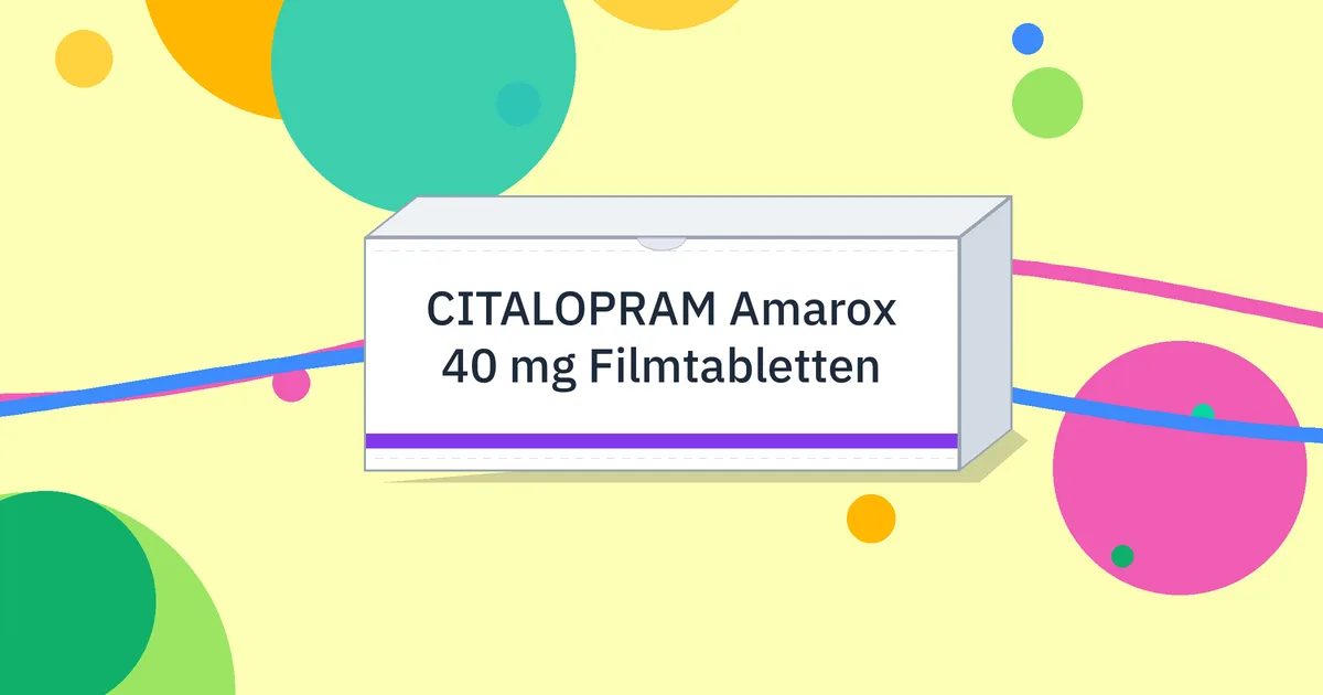 Symbolbild: Packung mit der Aufschrift CITALOPRAM Amarox 40 mg Filmtabletten (PZN 17907595) – Verfügbarkeit und Bezug in Apotheken in Frankfurt am Main