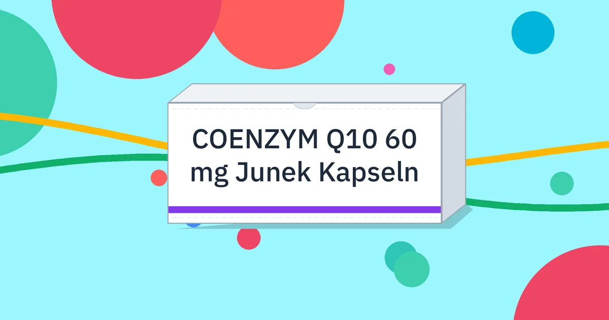 Symbolbild: Packung mit der Aufschrift COENZYM Q10 60 mg Junek Kapseln (PZN 09719916) – Verfügbarkeit und Bezug in Apotheken in Frankfurt am Main