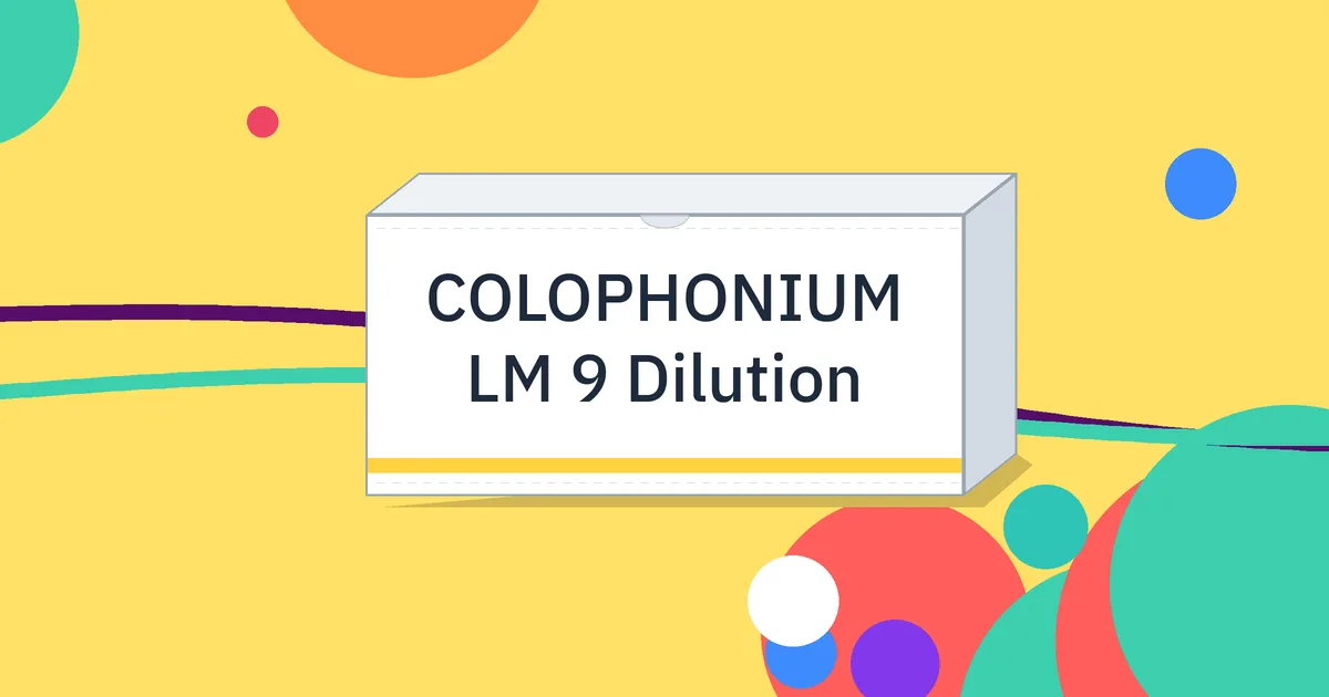 Symbolbild: Packung mit der Aufschrift COLOPHONIUM LM 9 Dilution (PZN 13448268) – Verfügbarkeit und Bezug in Apotheken in Frankfurt am Main