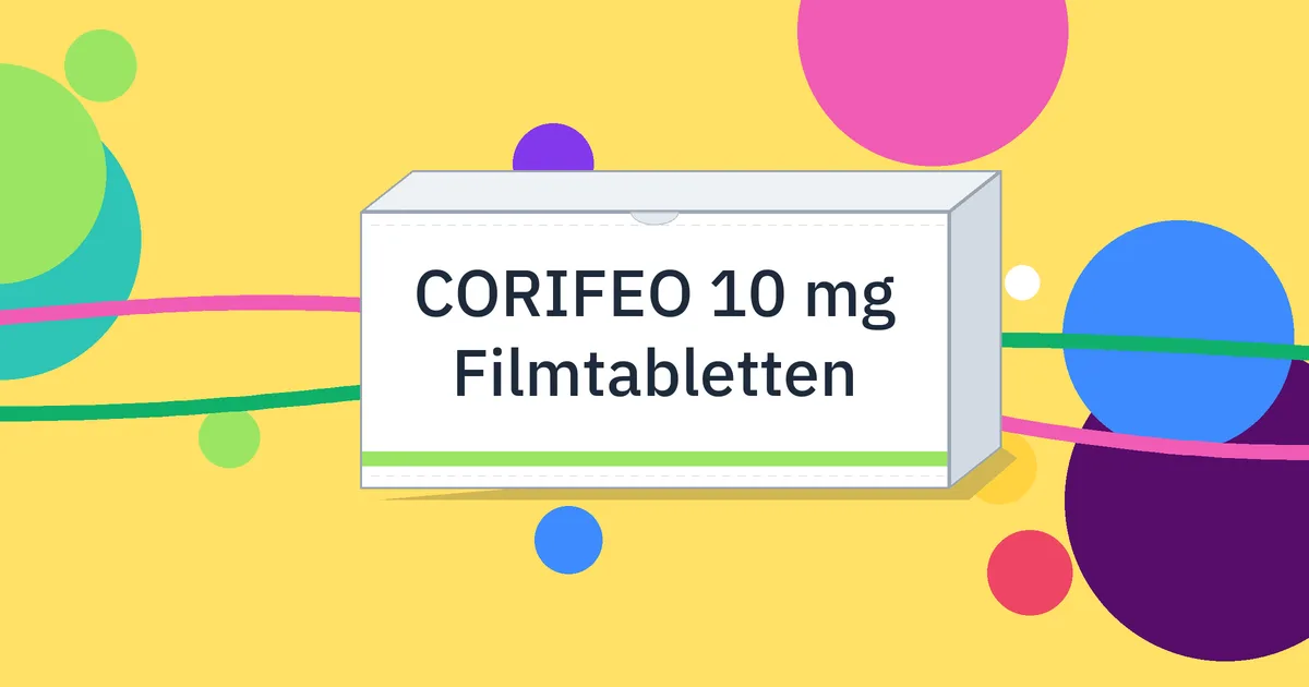 Symbolbild: Packung mit der Aufschrift CORIFEO 10 mg Filmtabletten (PZN 01316797) – Verfügbarkeit und Bezug in Apotheken in Frankfurt am Main