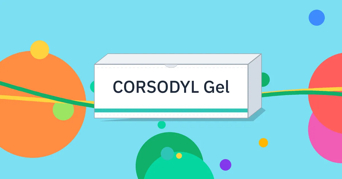 Symbolbild: Packung mit der Aufschrift CORSODYL Gel (PZN 00885748) – Verfügbarkeit und Bezug in Apotheken in Frankfurt am Main