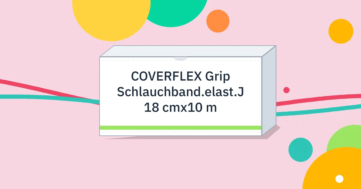 Symbolbild: Packung mit der Aufschrift COVERFLEX Grip Schlauchband.elast.J 18 cmx10 m (PZN 14442196) – Verfügbarkeit und Bezug in Apotheken in Frankfurt am Main