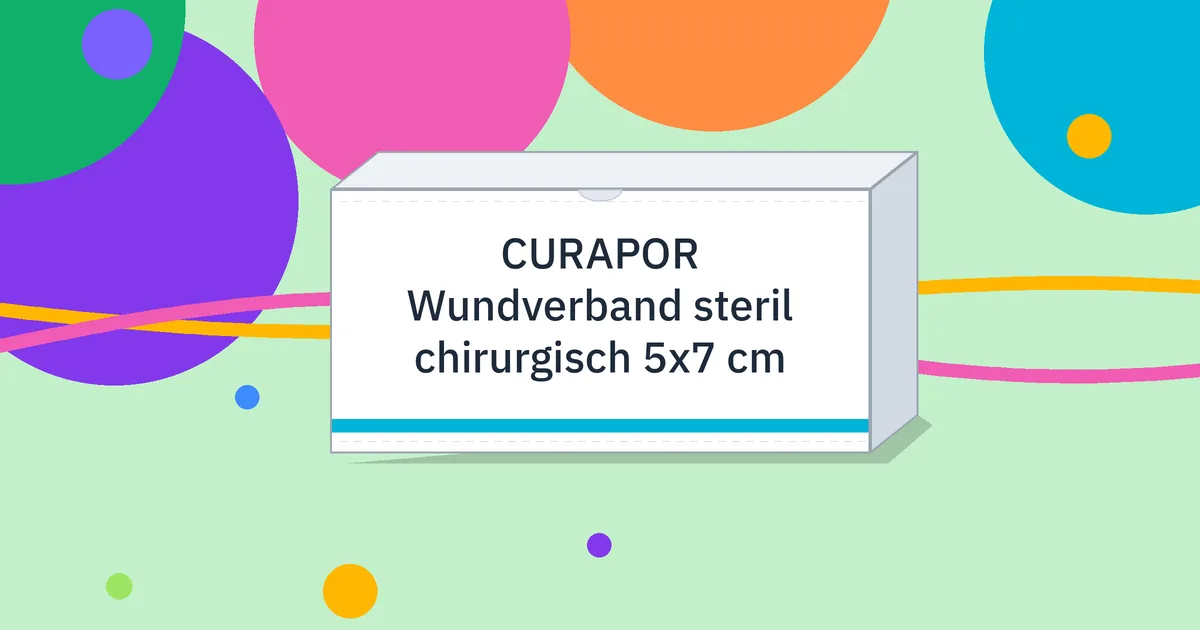 Symbolbild: Packung mit der Aufschrift CURAPOR Wundverband steril chirurgisch 5x7 cm (PZN 20371833) – Verfügbarkeit und Bezug in Apotheken in Frankfurt am Main