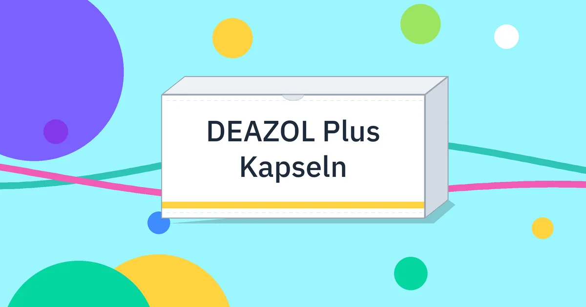 Symbolbild: Packung mit der Aufschrift DEAZOL Plus Kapseln (PZN 14126259) – Verfügbarkeit und Bezug in Apotheken in Frankfurt am Main