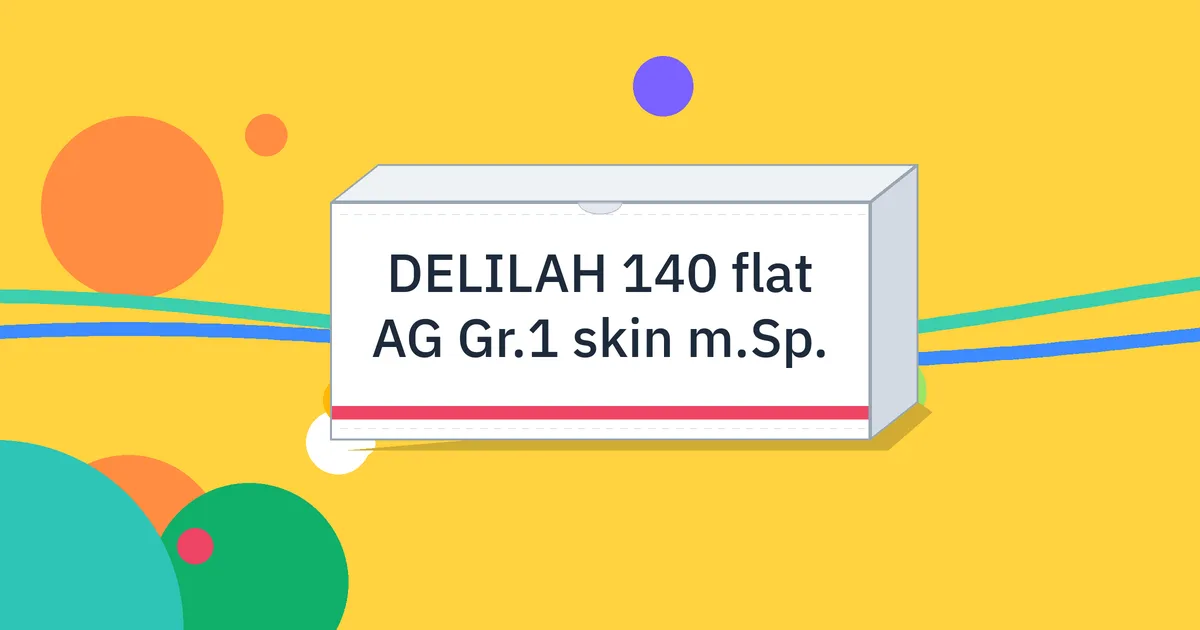 Symbolbild: Packung mit der Aufschrift DELILAH 140 flat AG Gr.1 skin m.Sp. (PZN 14247141) – Verfügbarkeit und Bezug in Apotheken in Frankfurt am Main