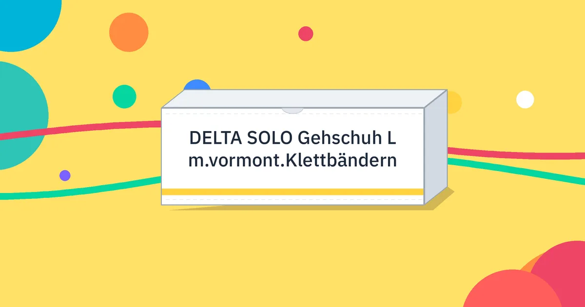 Symbolbild: Packung mit der Aufschrift DELTA SOLO Gehschuh L m.vormont.Klettbändern (PZN 11027657) – Verfügbarkeit und Bezug in Apotheken in Frankfurt am Main