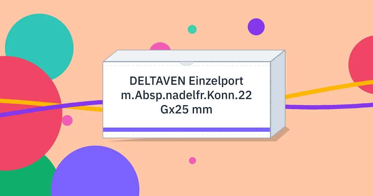 Symbolbild: Packung mit der Aufschrift DELTAVEN Einzelport m.Absp.nadelfr.Konn.22 Gx25 mm (PZN 20365494) – Verfügbarkeit und Bezug in Apotheken in Frankfurt am Main