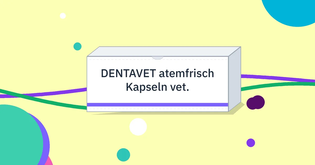Symbolbild: Packung mit der Aufschrift DENTAVET atemfrisch Kapseln vet. (PZN 12349073) – Verfügbarkeit und Bezug in Apotheken in Frankfurt am Main