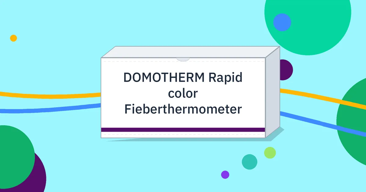 Symbolbild: Packung mit der Aufschrift DOMOTHERM Rapid color Fieberthermometer (PZN 07753458) – Verfügbarkeit und Bezug in Apotheken in Frankfurt am Main