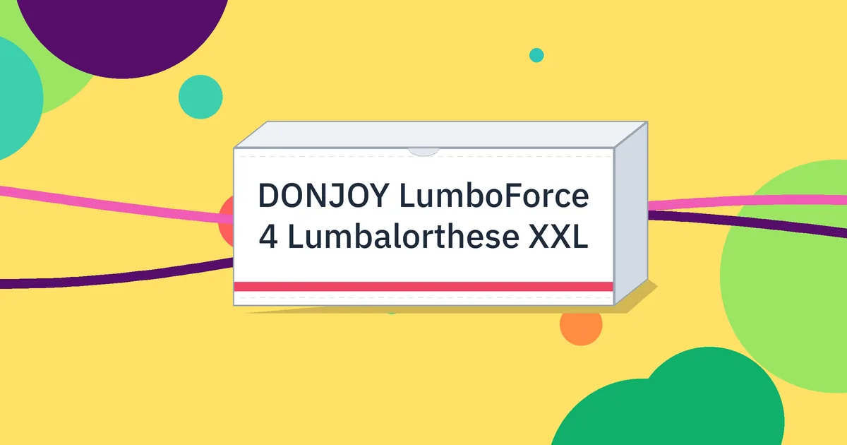 Symbolbild: Packung mit der Aufschrift DONJOY LumboForce 4 Lumbalorthese XXL (PZN 19378095) – Verfügbarkeit und Bezug in Apotheken in Frankfurt am Main