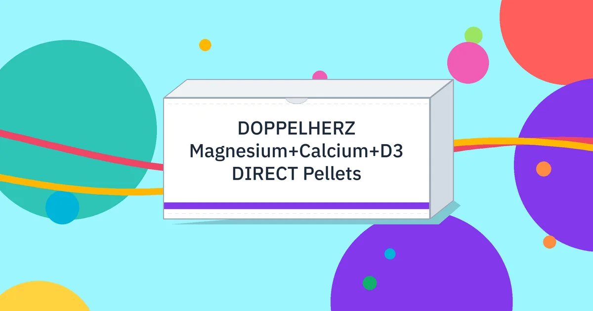 Symbolbild: Packung mit der Aufschrift DOPPELHERZ Magnesium+Calcium+D3 DIRECT Pellets (PZN 07014117) – Verfügbarkeit und Bezug in Apotheken in Frankfurt am Main