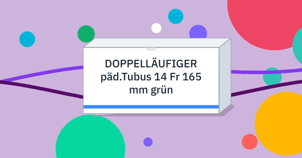 Symbolbild: Packung mit der Aufschrift DOPPELLÄUFIGER päd.Tubus 14 Fr 165 mm grün (PZN 09514350) – Verfügbarkeit und Bezug in Apotheken in Frankfurt am Main