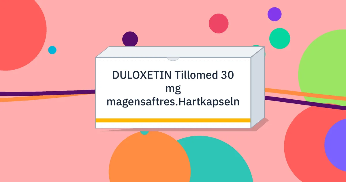 Symbolbild: Packung mit der Aufschrift DULOXETIN Tillomed 30 mg magensaftres.Hartkapseln (PZN 14001902) – Verfügbarkeit und Bezug in Apotheken in Frankfurt am Main
