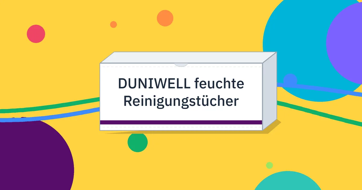 Symbolbild: Packung mit der Aufschrift DUNIWELL feuchte Reinigungstücher (PZN 18722076) – Verfügbarkeit und Bezug in Apotheken in Frankfurt am Main