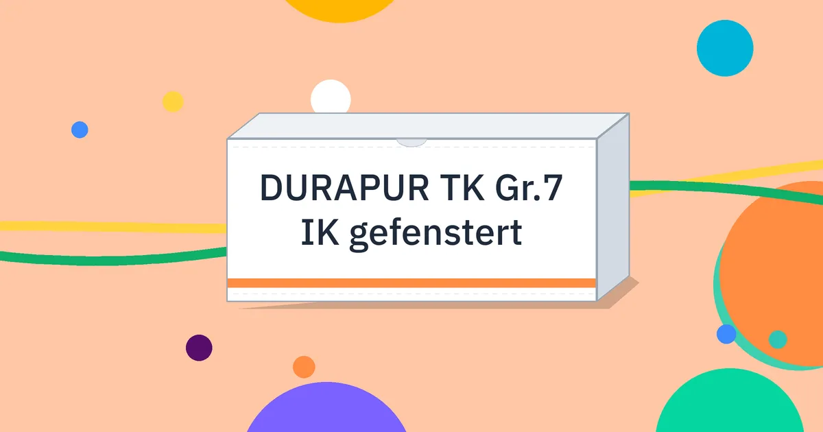 Symbolbild: Packung mit der Aufschrift DURAPUR TK Gr.7 IK gefenstert (PZN 16030629) – Verfügbarkeit und Bezug in Apotheken in Frankfurt am Main