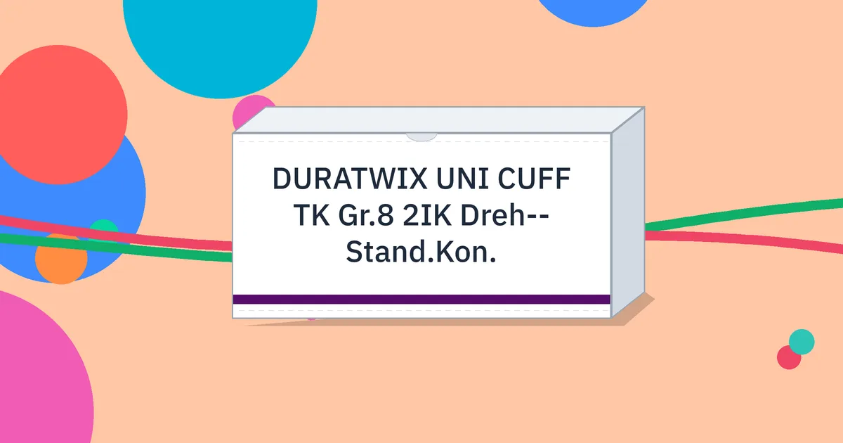 Symbolbild: Packung mit der Aufschrift DURATWIX UNI CUFF TK Gr.8 2IK Dreh--Stand.Kon. (PZN 06965158) – Verfügbarkeit und Bezug in Apotheken in Frankfurt am Main