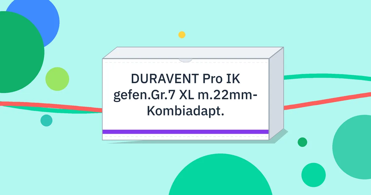 Symbolbild: Packung mit der Aufschrift DURAVENT Pro IK gefen.Gr.7 XL m.22mm-Kombiadapt. (PZN 19243484) – Verfügbarkeit und Bezug in Apotheken in Frankfurt am Main