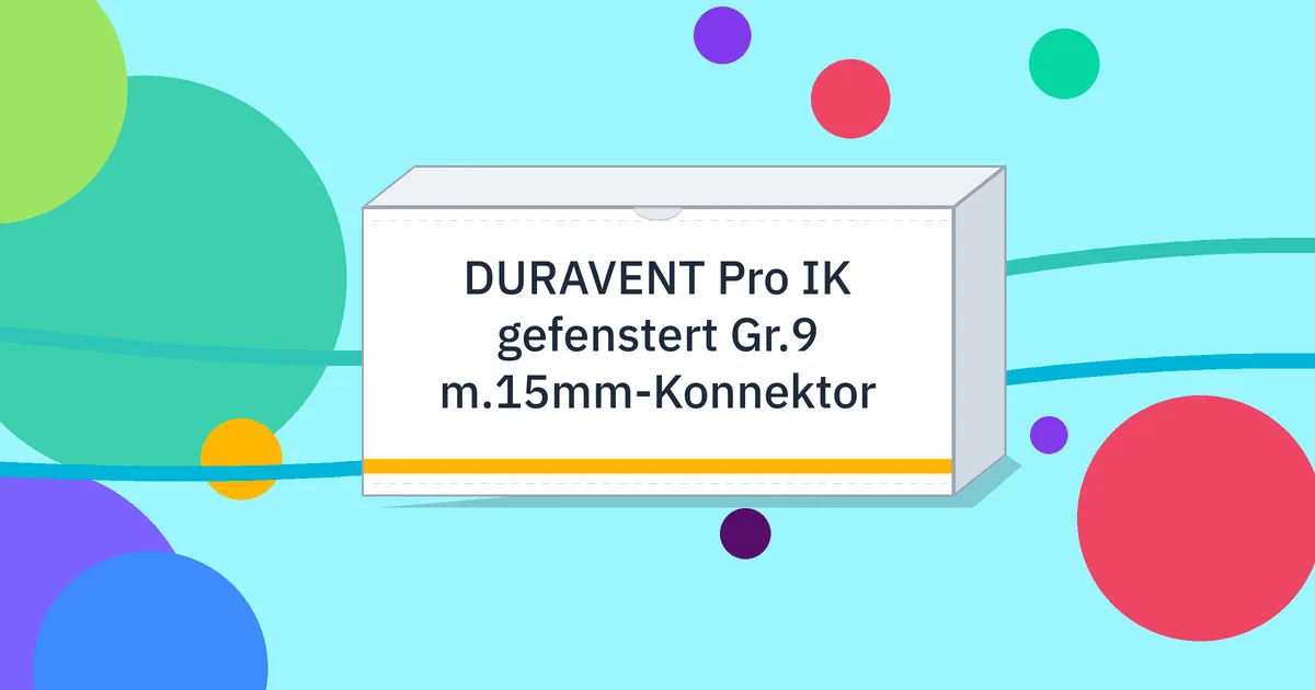 Symbolbild: Packung mit der Aufschrift DURAVENT Pro IK gefenstert Gr.9 m.15mm-Konnektor (PZN 19243834) – Verfügbarkeit und Bezug in Apotheken in Frankfurt am Main