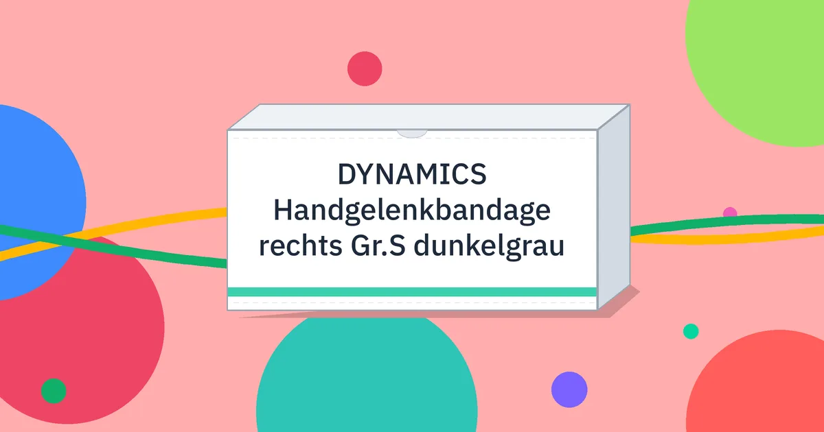 Symbolbild: Packung mit der Aufschrift DYNAMICS Handgelenkbandage rechts Gr.S dunkelgrau (PZN 10633060) – Verfügbarkeit und Bezug in Apotheken in Frankfurt am Main