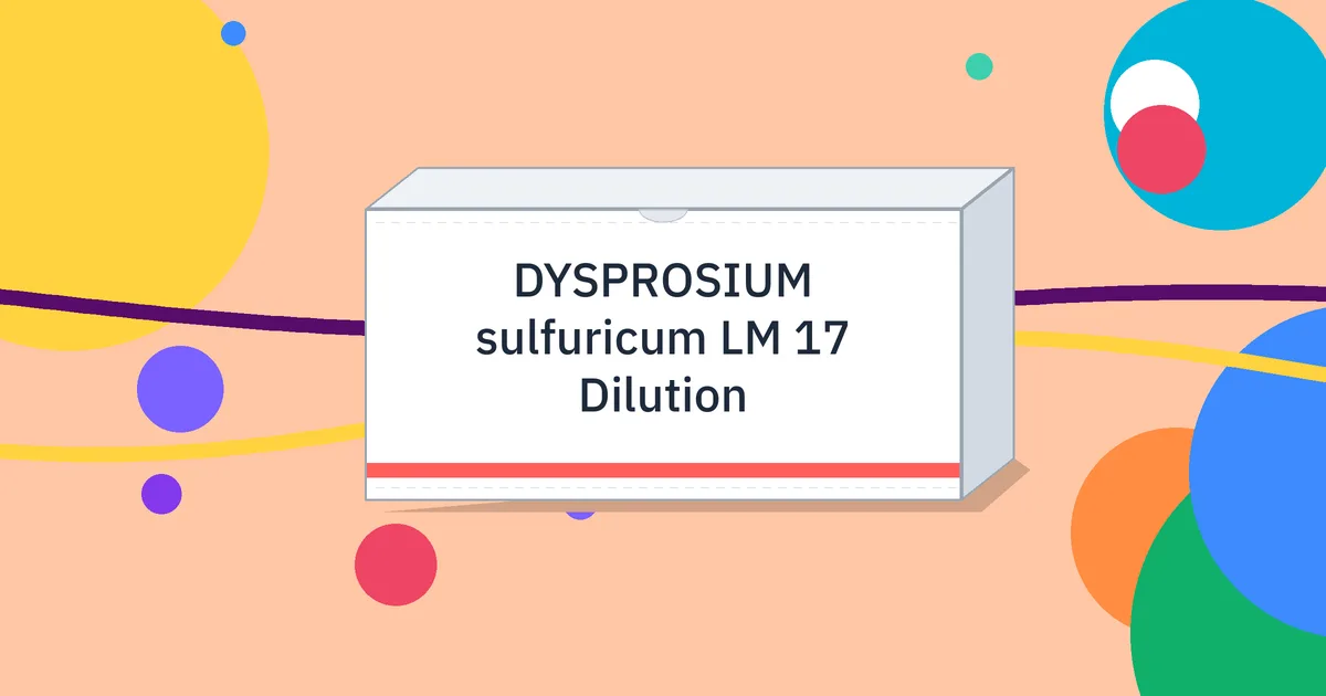 Symbolbild: Packung mit der Aufschrift DYSPROSIUM sulfuricum LM 17 Dilution (PZN 13468006) – Verfügbarkeit und Bezug in Apotheken in Frankfurt am Main
