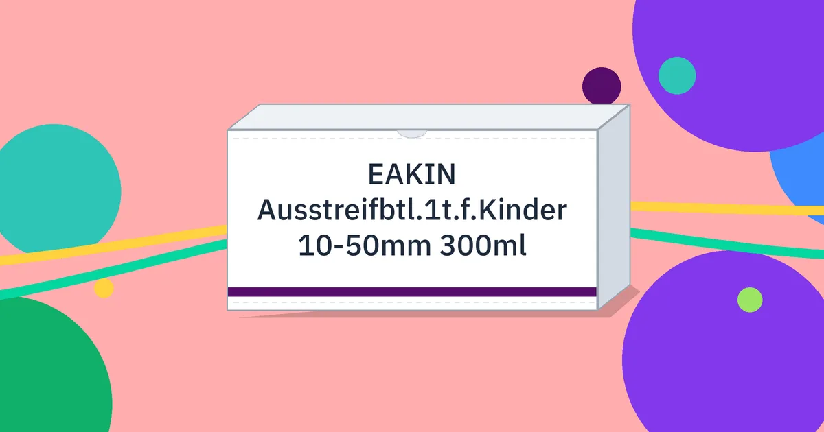 Symbolbild: Packung mit der Aufschrift EAKIN Ausstreifbtl.1t.f.Kinder 10-50mm 300ml (PZN 09642757) – Verfügbarkeit und Bezug in Apotheken in Frankfurt am Main
