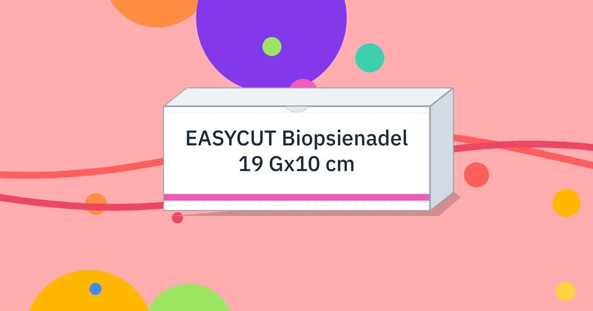 Symbolbild: Packung mit der Aufschrift EASYCUT Biopsienadel 19 Gx10 cm (PZN 16920984) – Verfügbarkeit und Bezug in Apotheken in Frankfurt am Main