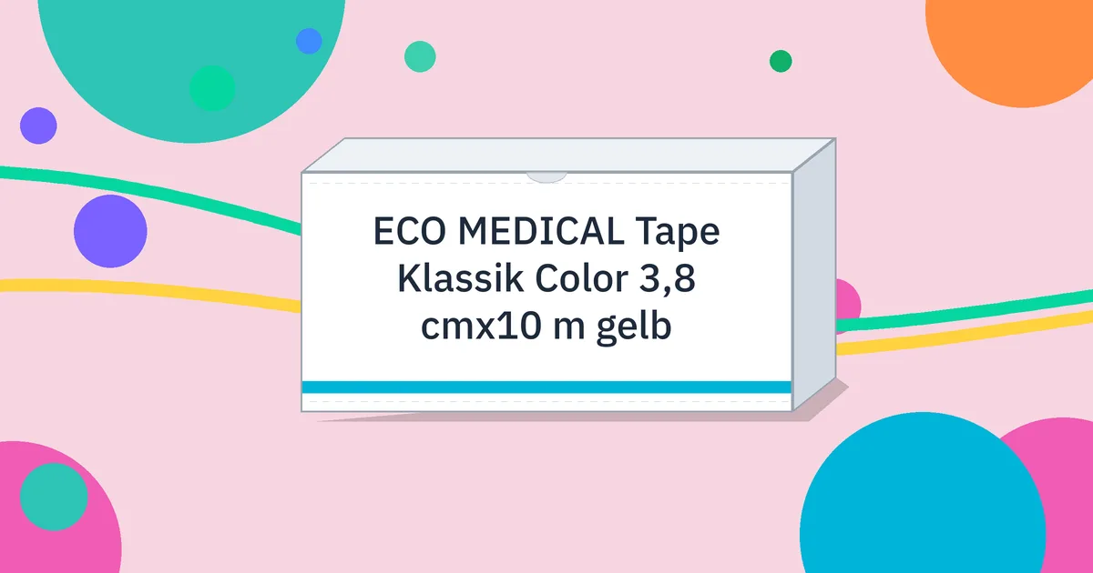 Symbolbild: Packung mit der Aufschrift ECO MEDICAL Tape Klassik Color 3,8 cmx10 m gelb (PZN 00734297) – Verfügbarkeit und Bezug in Apotheken in Frankfurt am Main