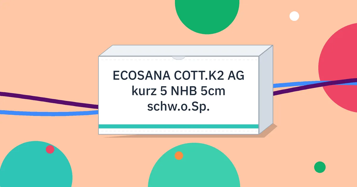 Symbolbild: Packung mit der Aufschrift ECOSANA COTT.K2 AG kurz 5 NHB 5cm schw.o.Sp. (PZN 16950198) – Verfügbarkeit und Bezug in Apotheken in Frankfurt am Main