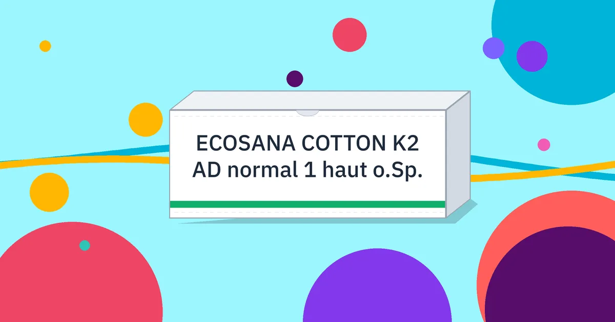 Symbolbild: Packung mit der Aufschrift ECOSANA COTTON K2 AD normal 1 haut o.Sp. (PZN 16947204) – Verfügbarkeit und Bezug in Apotheken in Frankfurt am Main
