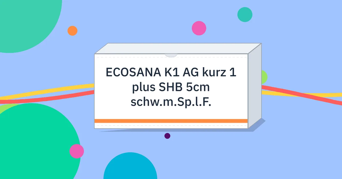 Symbolbild: Packung mit der Aufschrift ECOSANA K1 AG kurz 1 plus SHB 5cm schw.m.Sp.l.F. (PZN 04725823) – Verfügbarkeit und Bezug in Apotheken in Frankfurt am Main