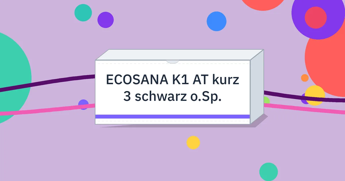 Symbolbild: Packung mit der Aufschrift ECOSANA K1 AT kurz 3 schwarz o.Sp. (PZN 04731551) – Verfügbarkeit und Bezug in Apotheken in Frankfurt am Main