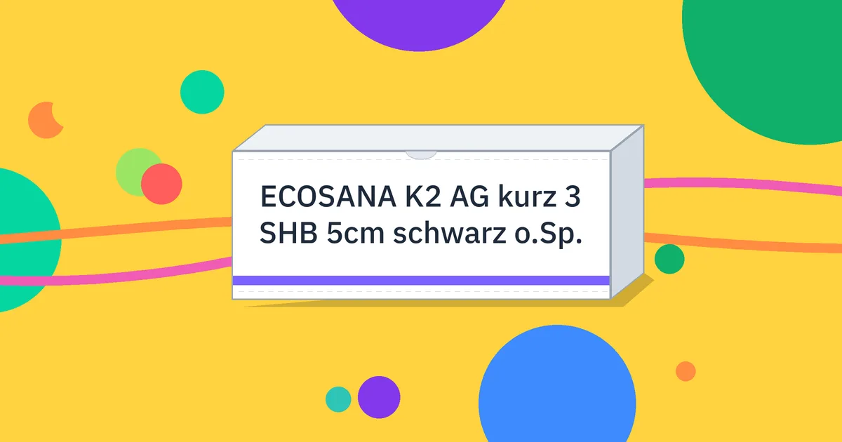 Symbolbild: Packung mit der Aufschrift ECOSANA K2 AG kurz 3 SHB 5cm schwarz o.Sp. (PZN 01408921) – Verfügbarkeit und Bezug in Apotheken in Frankfurt am Main