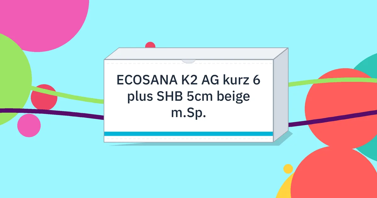 Symbolbild: Packung mit der Aufschrift ECOSANA K2 AG kurz 6 plus SHB 5cm beige m.Sp. (PZN 01516496) – Verfügbarkeit und Bezug in Apotheken in Frankfurt am Main