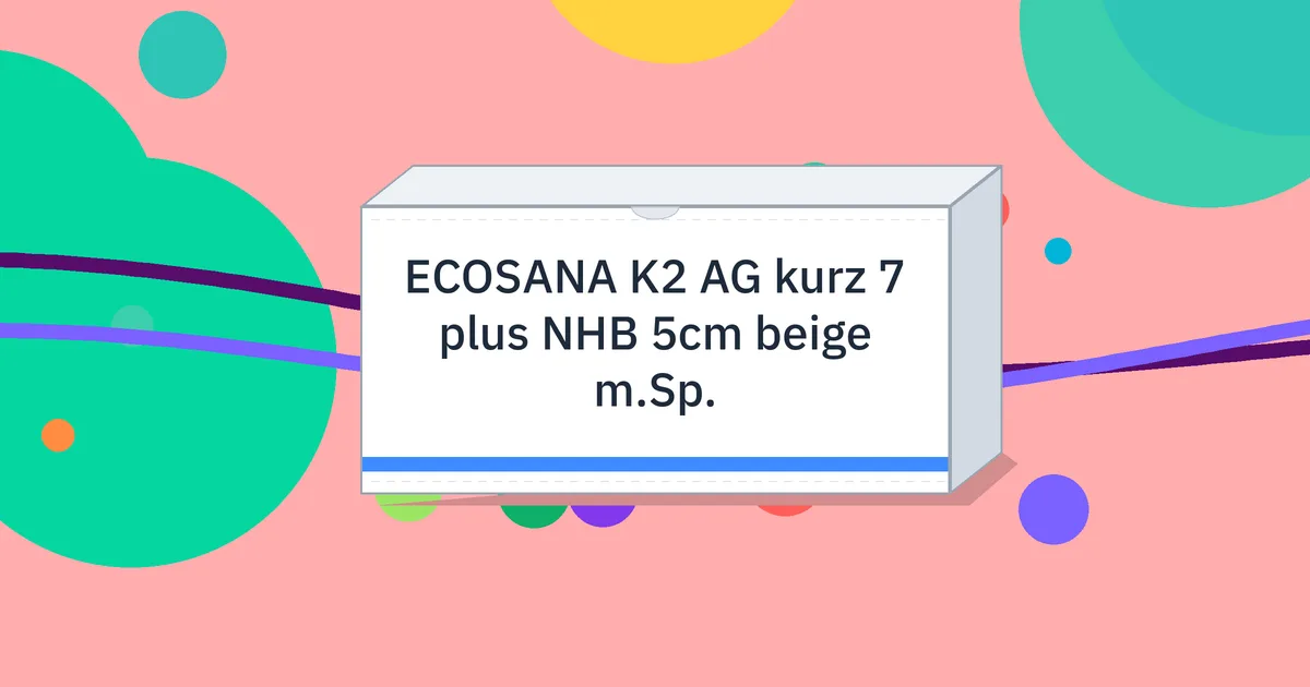 Symbolbild: Packung mit der Aufschrift ECOSANA K2 AG kurz 7 plus NHB 5cm beige m.Sp. (PZN 01531076) – Verfügbarkeit und Bezug in Apotheken in Frankfurt am Main
