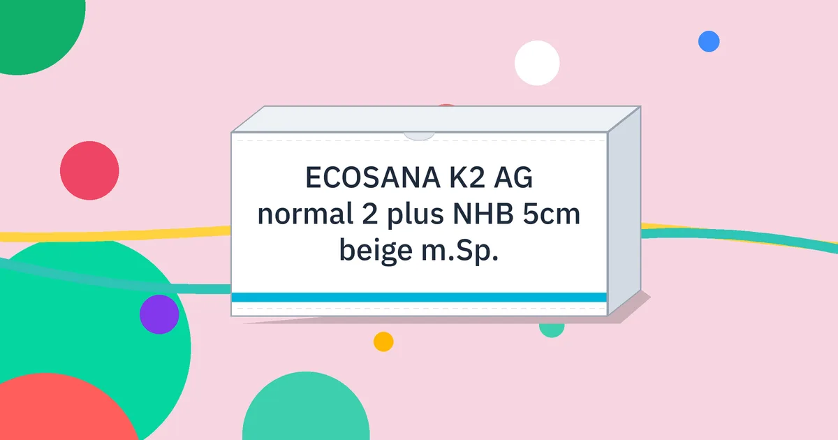 Symbolbild: Packung mit der Aufschrift ECOSANA K2 AG normal 2 plus NHB 5cm beige m.Sp. (PZN 01394521) – Verfügbarkeit und Bezug in Apotheken in Frankfurt am Main