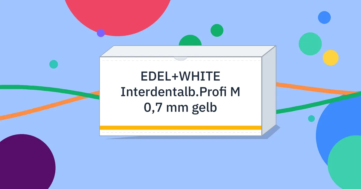 Symbolbild: Packung mit der Aufschrift EDEL+WHITE Interdentalb.Profi M 0,7 mm gelb (PZN 13911418) – Verfügbarkeit und Bezug in Apotheken in Frankfurt am Main