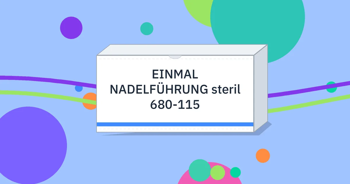 Symbolbild: Packung mit der Aufschrift EINMAL NADELFÜHRUNG steril 680-115 (PZN 16258640) – Verfügbarkeit und Bezug in Apotheken in Frankfurt am Main