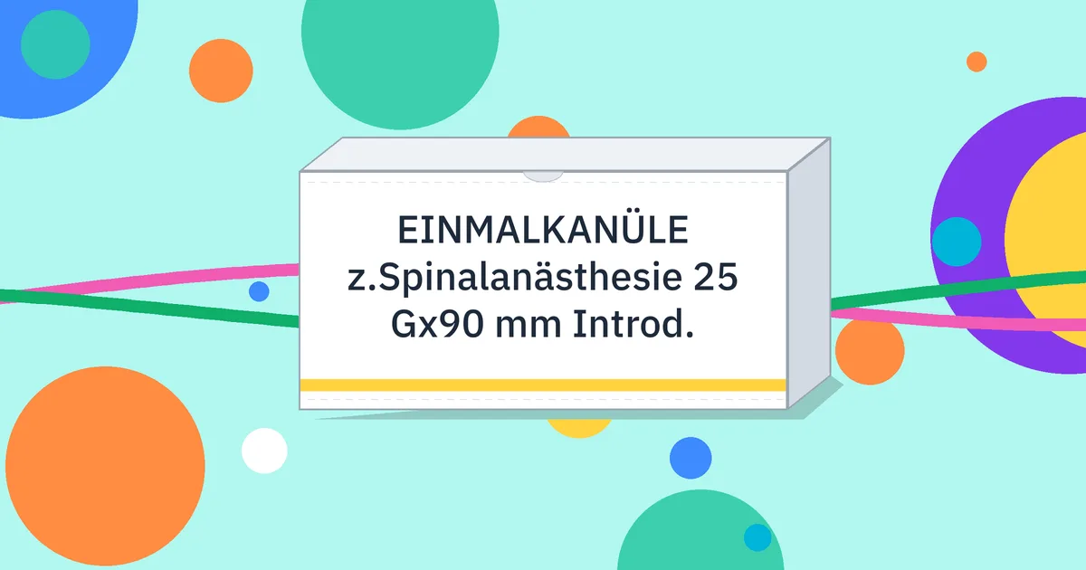Symbolbild: Packung mit der Aufschrift EINMALKANÜLE z.Spinalanästhesie 25 Gx90 mm Introd. (PZN 15618125) – Verfügbarkeit und Bezug in Apotheken in Frankfurt am Main